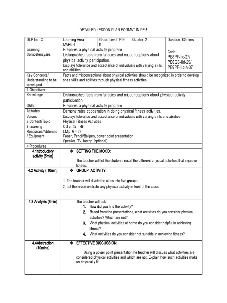 DLP 3 | PDF | Physical Education | Lesson Plan