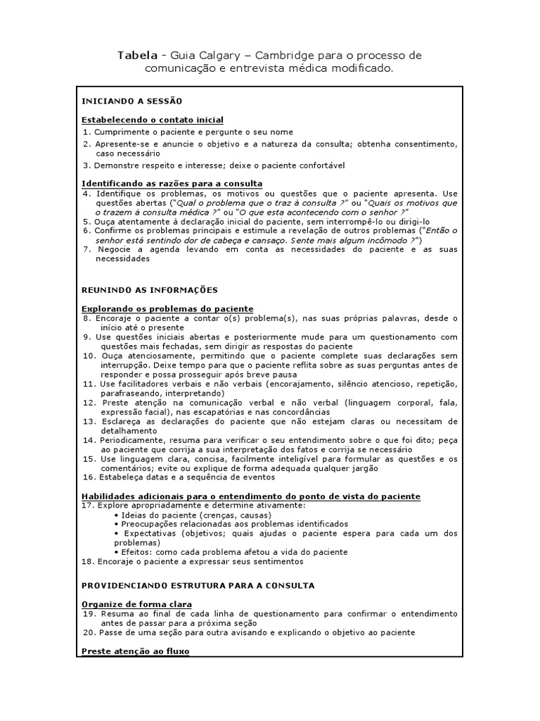 Tabela Guia Calgary-Cambridge | PDF | Informação | Tomada de decisões