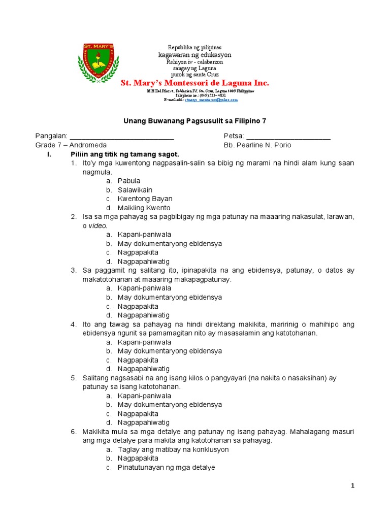 Grade 7 Filipino | PDF