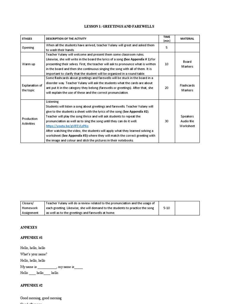Greetings and Farewells Lesson Plan | PDF | Pedagogy | Teaching