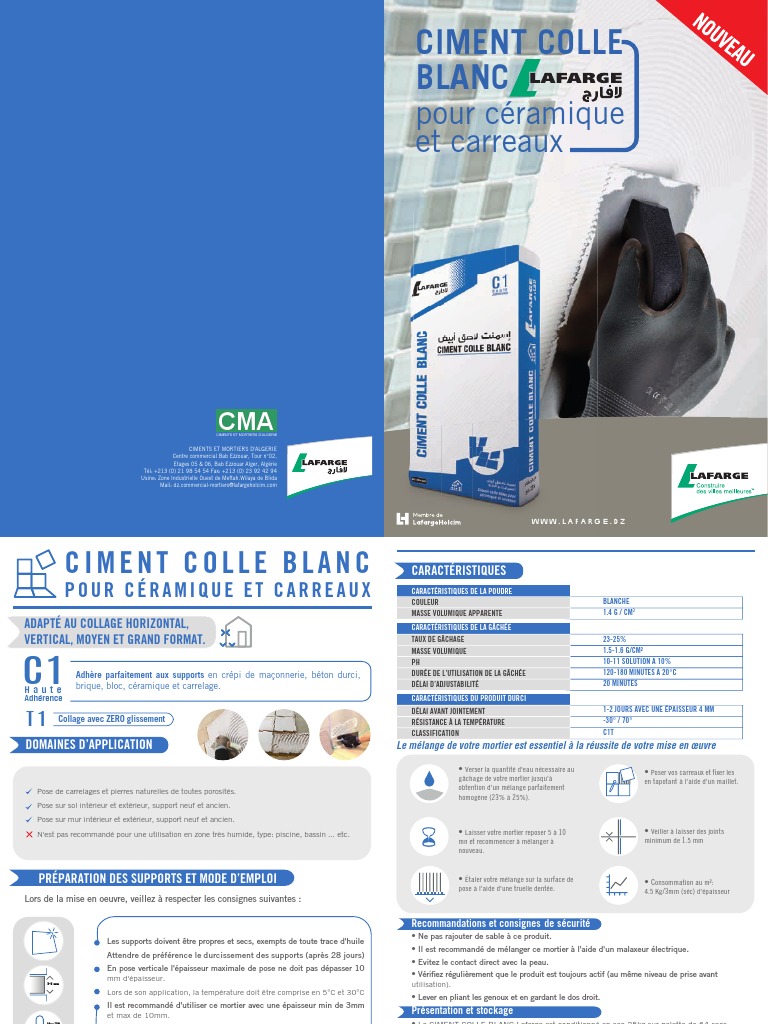 Depliant Ciment Colle Blanc FR | PDF | Mortier (matériau) | Carreau (construction)