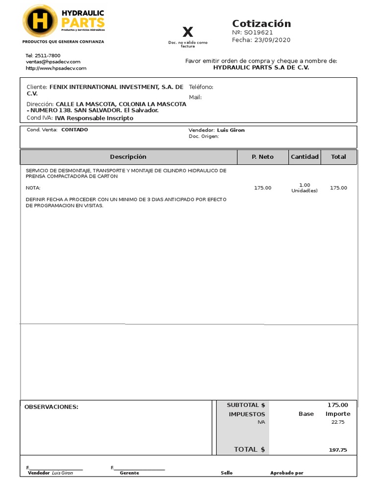 Cotizacion Mas IVA | PDF | Documentos empresariales | Contabilidad
