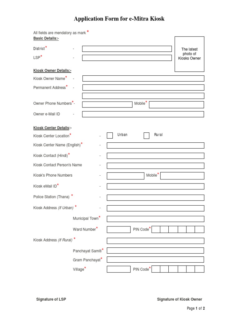 Application Form of E-Mitra Kiosk Creation - V3 | PDF | Personal ...