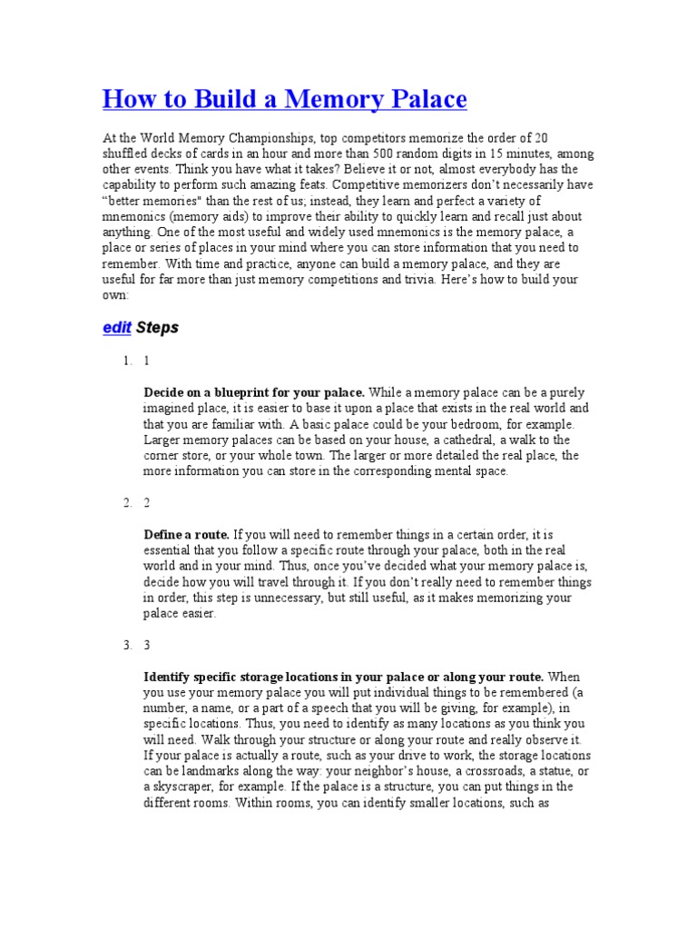 How To Build A Memory Palace | PDF | Cognitive Neuroscience | Memory