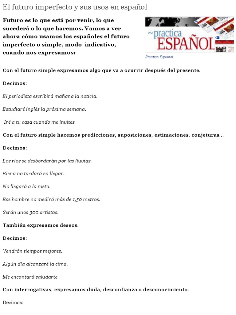 El Futuro Imperfecto y Sus Usos en Español | PDF