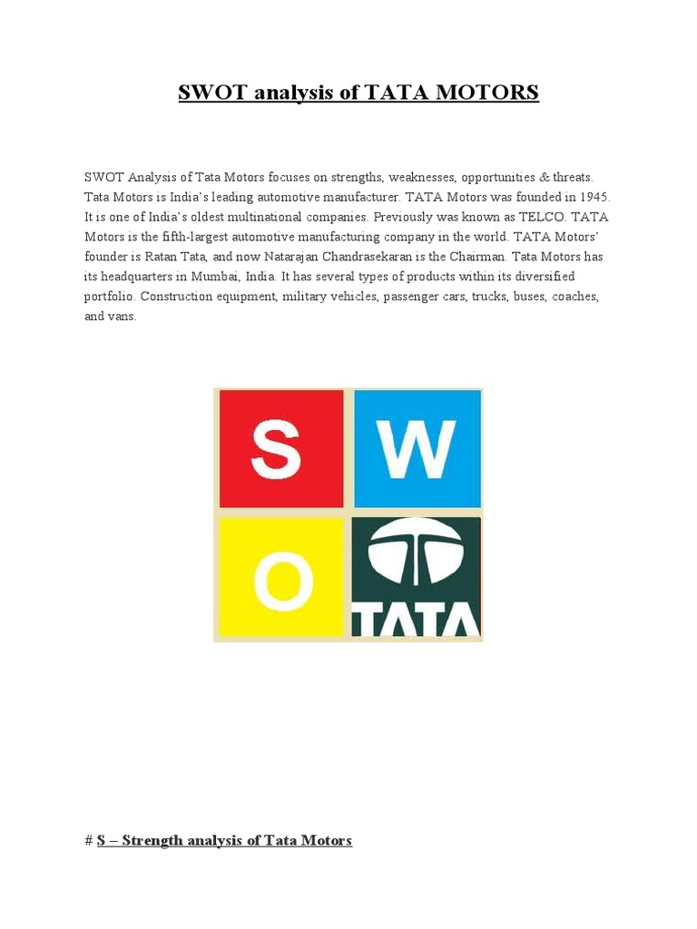 SWOT Analysis of TATA MOTORS | PDF | Motor Vehicle | Economies
