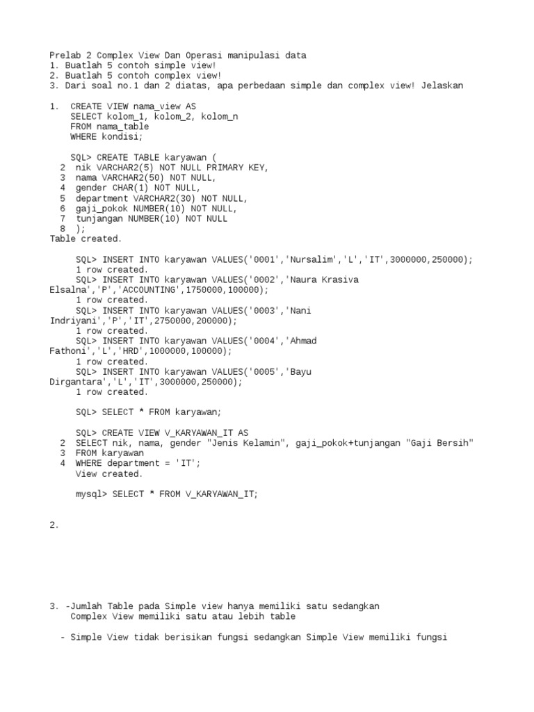Simple vs Complex View SQL | PDF