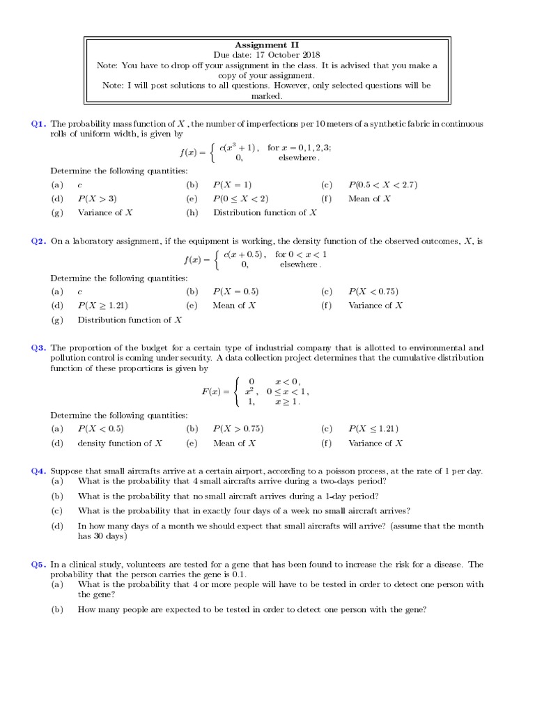 Probability and Statistics Assignment Guide | PDF | Probability ...
