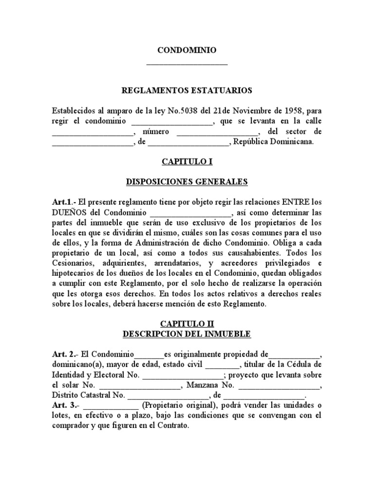 REGLAMENTOS (Para Condominio) | PDF | Condominio | Propiedad