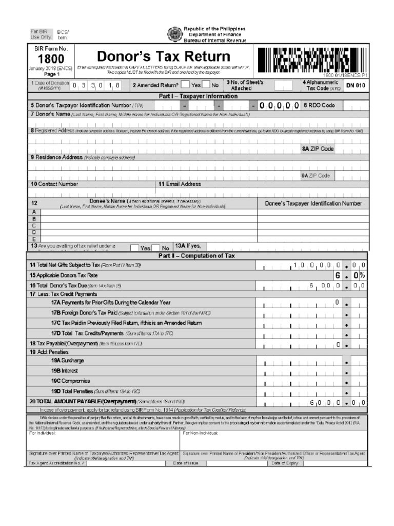 BIR FORM 1800 (A and B) - Pritos | PDF