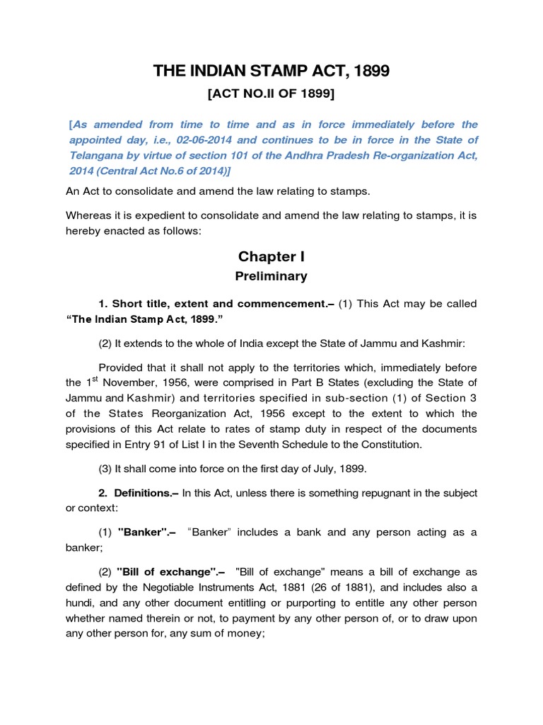 The Indian Stamp Act, 1899: (ACT NO - II OF 1899) | PDF | Mortgage Law ...