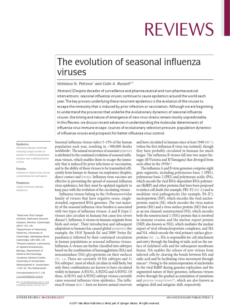 The Evolution of Seasonal Influenza Viruses | PDF | Influenza | Virus
