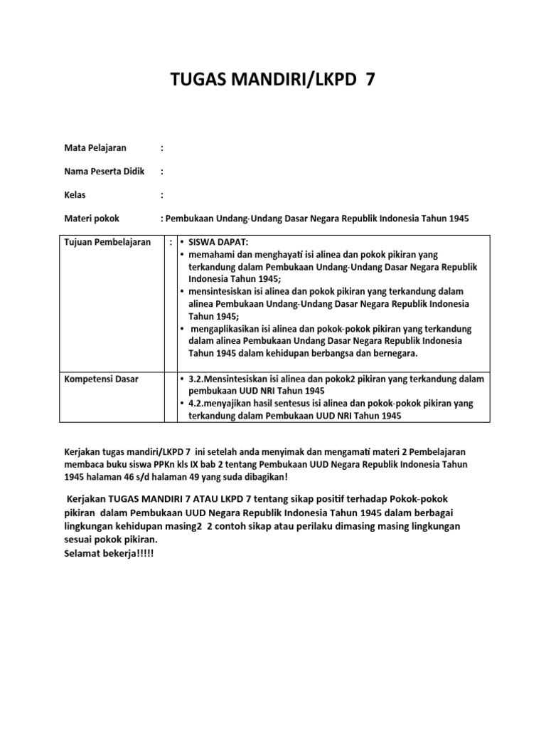 TUGAS PPKN MANDIRI LKPD 7 | PDF