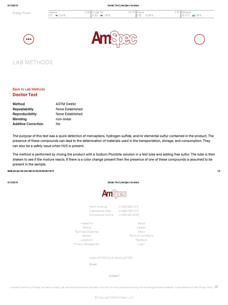 Doctor Test - AmSpec Services PDF | PDF | Fuels | Chemical Substances