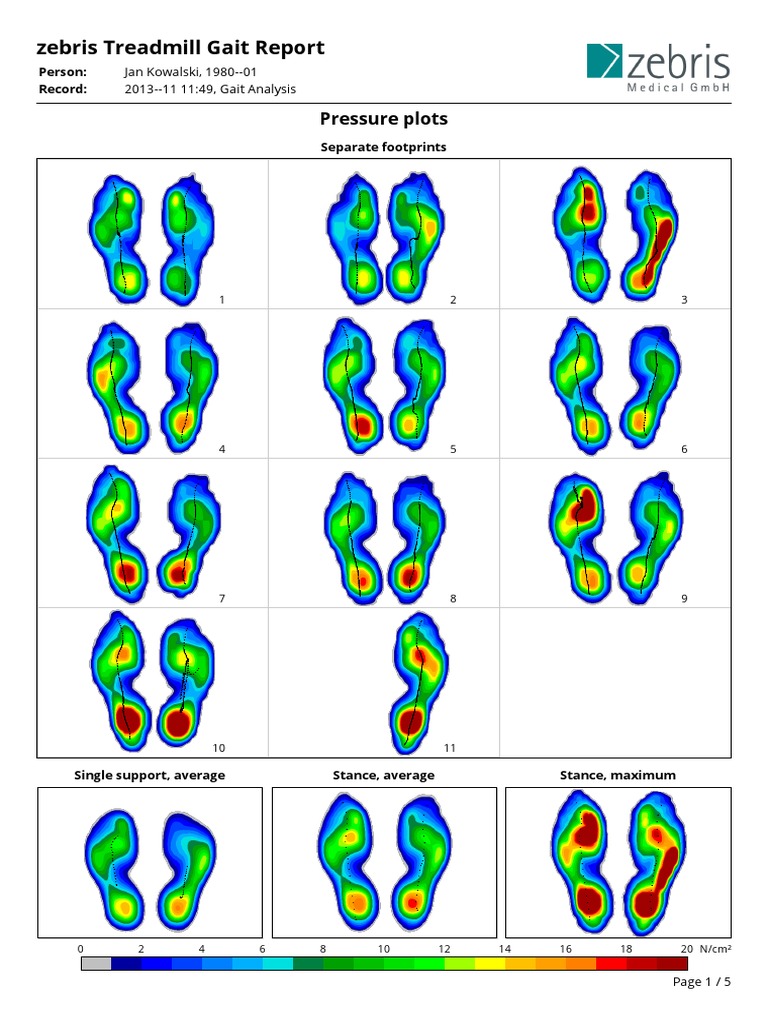 Zebris Treadmill Gait Report: Pressure Plots | Download Free PDF | Foot ...