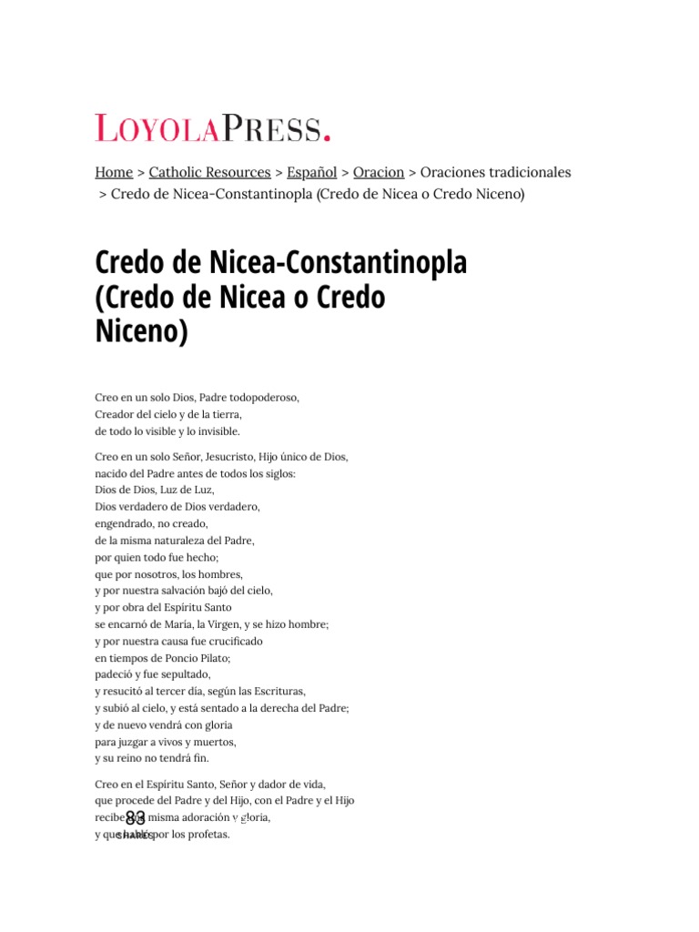 Credo de Nicea-Constantinopla (Credo de Nicea o Credo - Loyola Press | PDF