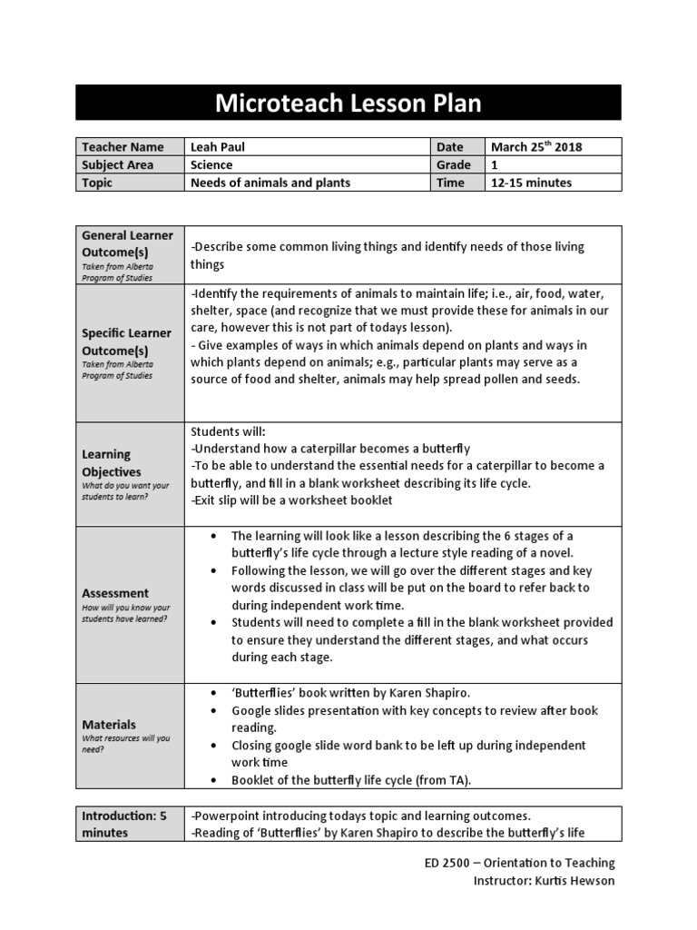 Microteach Lesson Plan Template | PDF | Lesson Plan | Pedagogy
