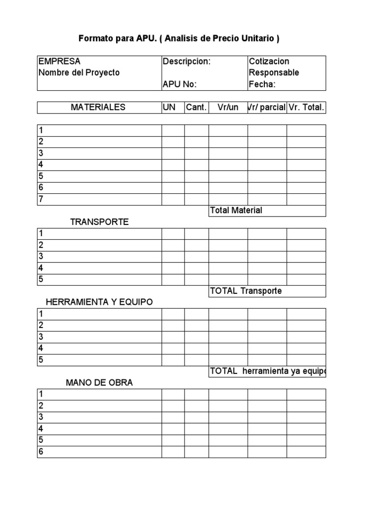 Formato A.P.U. | PDF