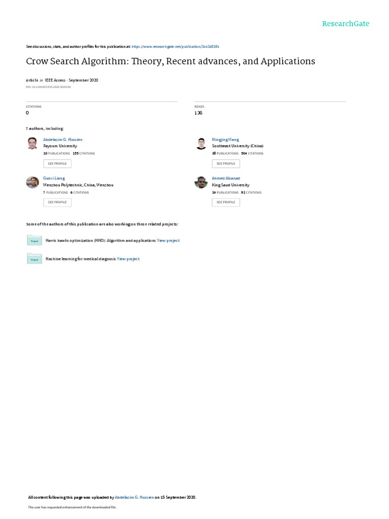 Crow Search Algorithm: Theory, Recent Advances, and Applications | PDF | Metaheuristic ...