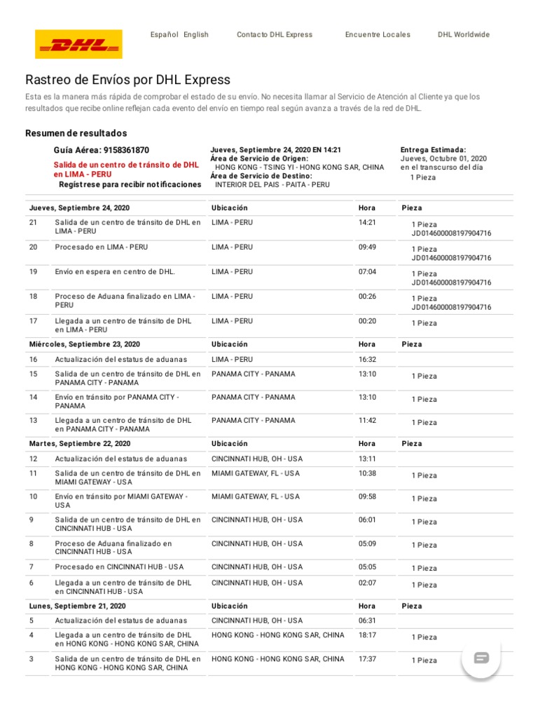 Rastreo, Rastrear Envíos, Paquetes, Envíos - Rastreo DHL Express | PDF ...