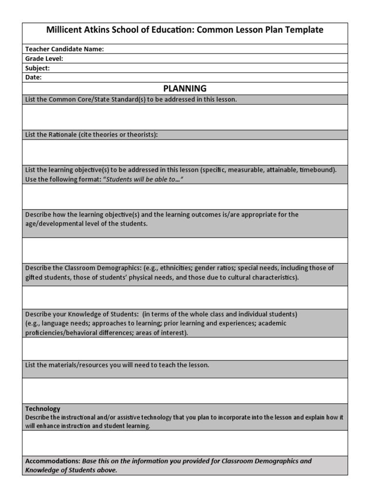 sp18 Common Lesson Plan Template | PDF | Classroom Management | Lesson Plan