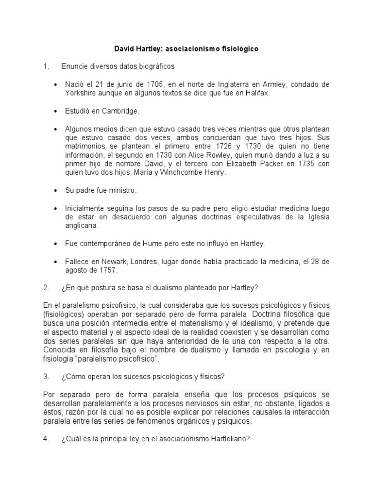 Aportaciones de David Hartley al asociacionismo | PDF | Percepción ...
