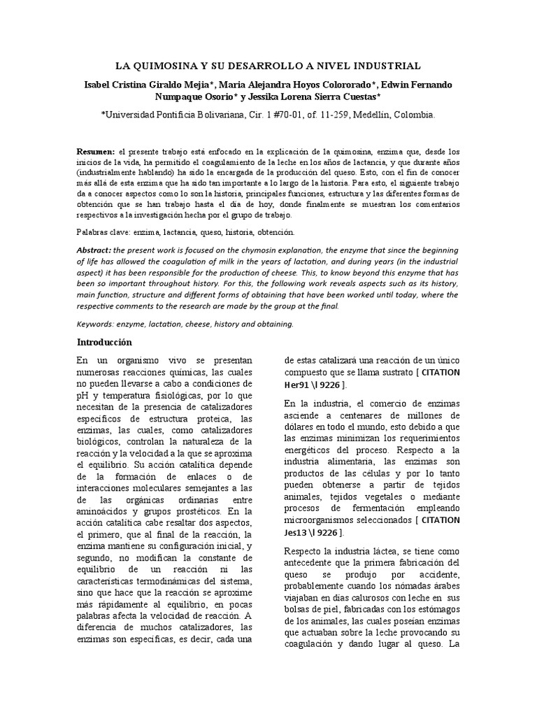 Desarrollo industrial de la quimosina: una enzima clave en la ...