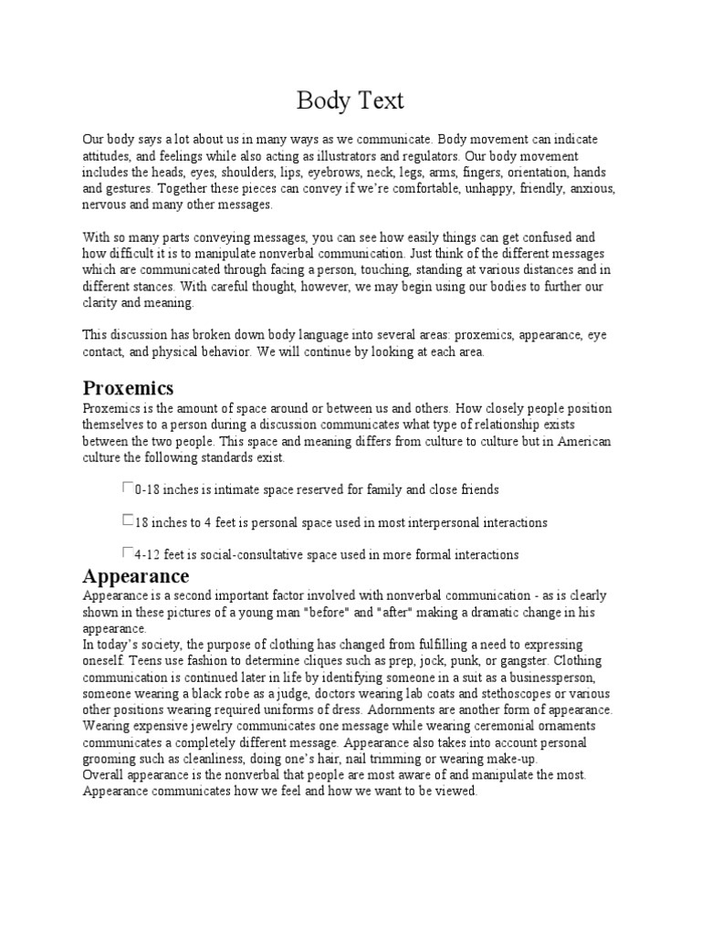 Body Language Breakdown | PDF | Nonverbal Communication | Action ...