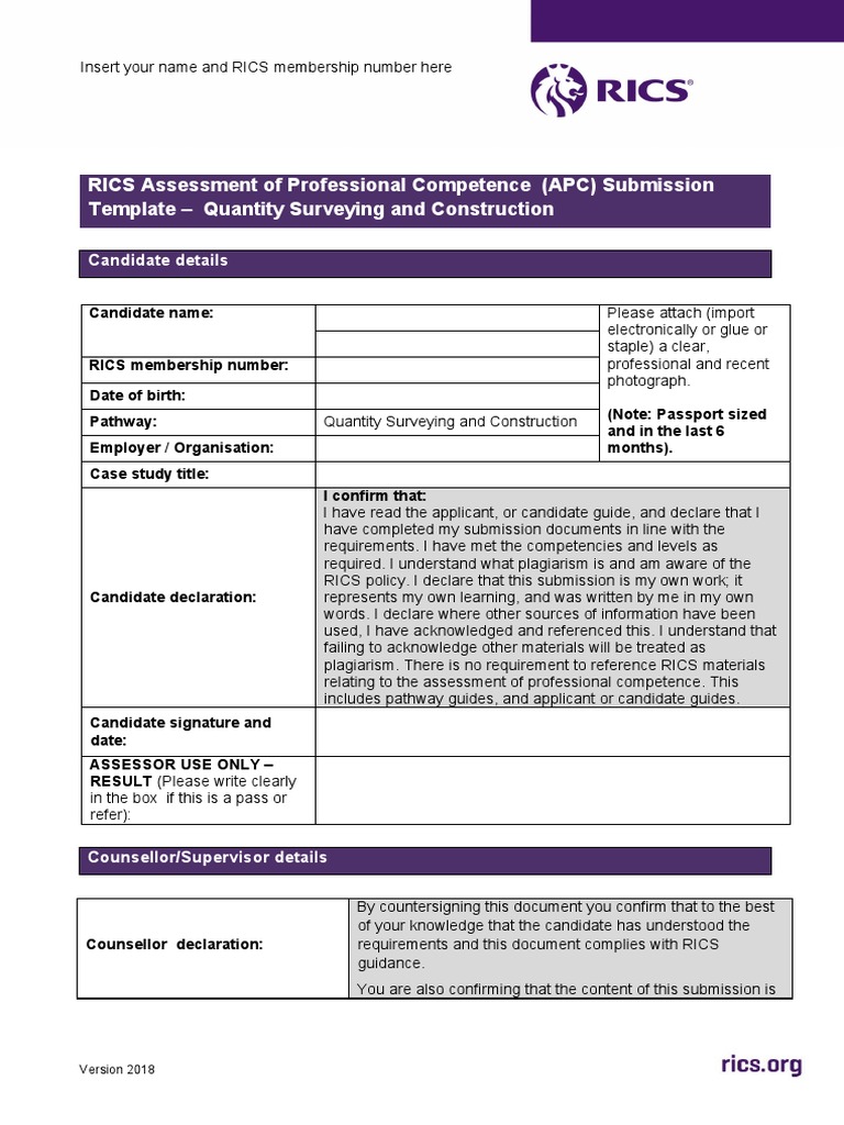 RICS Assessment of Professional Competence (APC) Submission Template ...