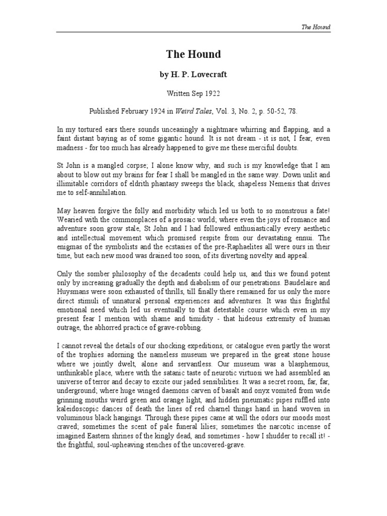 The Hound: by H. P. Lovecraft | PDF