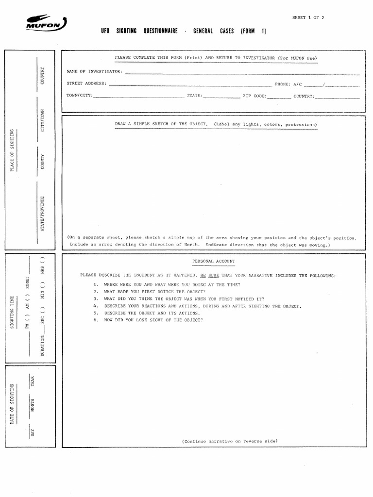 Mufon Investigator Forms | PDF