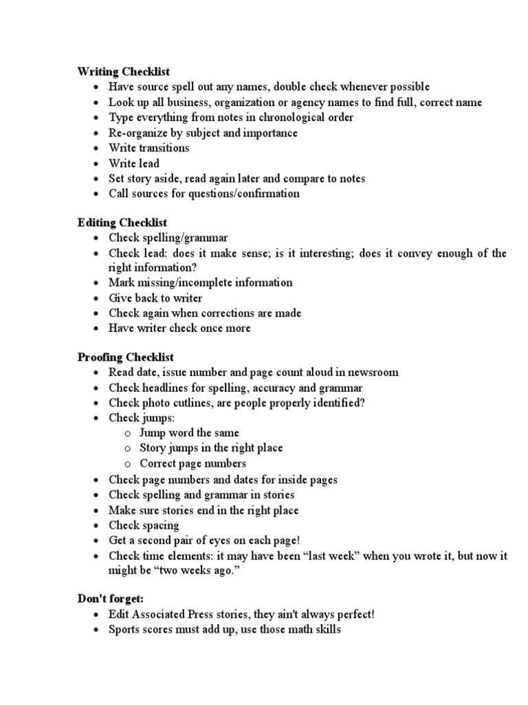 Writing, Editing, Proofing Checklist From Kevin Bottrell | PDF