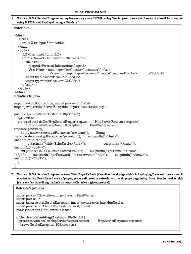 JSP Programs-1 | PDF | Java Servlet | Java Enterprise Platform