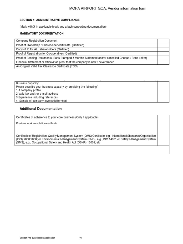 Vendor Pre-Qualification Application Form-MOPA | PDF | Banks | Business