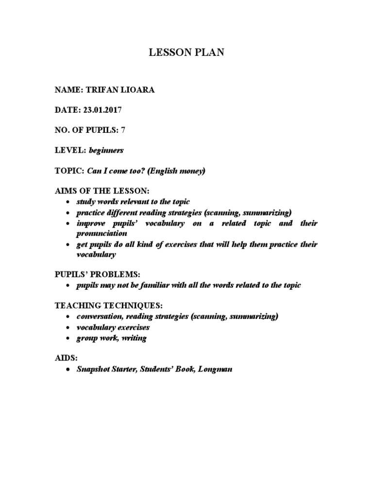 Lesson Plan English Money | PDF | Education Theory | Semiotics