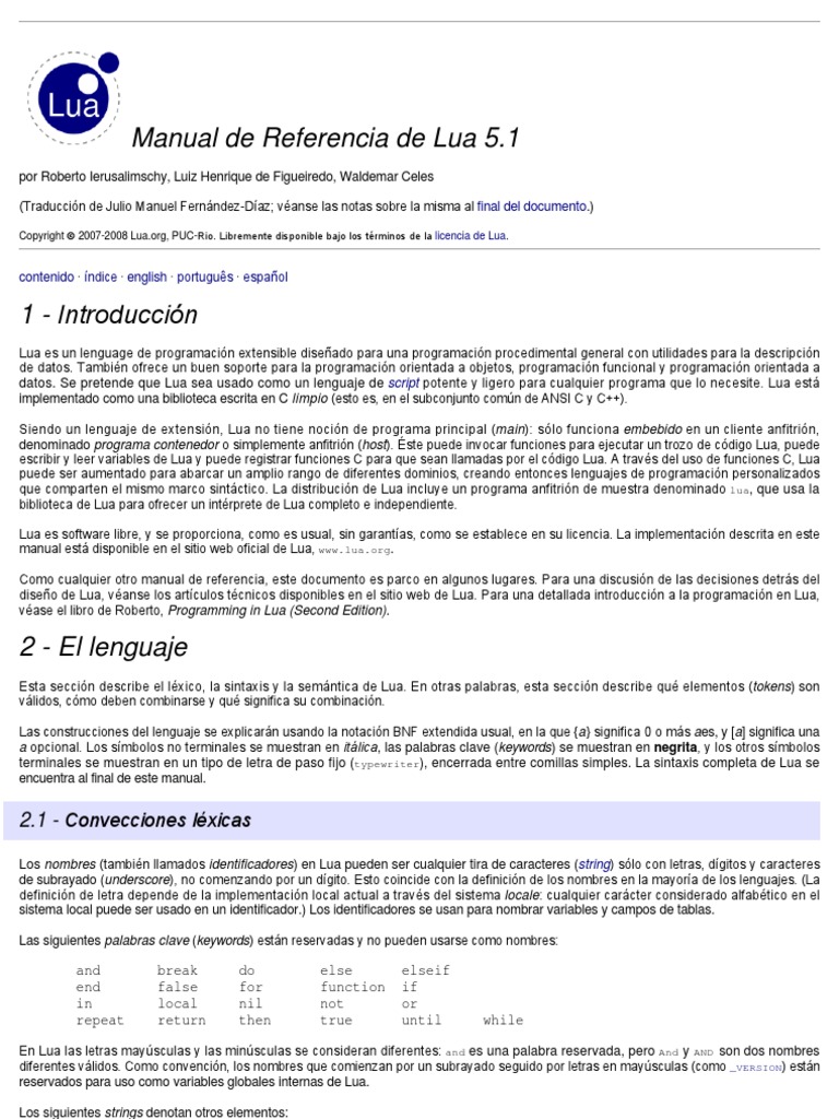 Manual Lua | PDF | Lenguaje de programación | Función (Matemáticas)