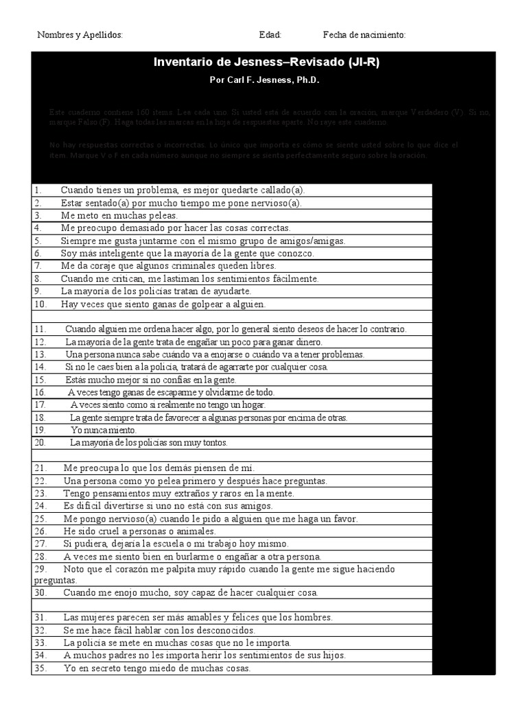 Inventario de Jesness | PDF