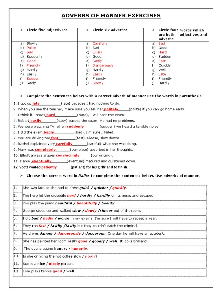 Adverbs of Manner Exercise PDF | PDF | Adverb