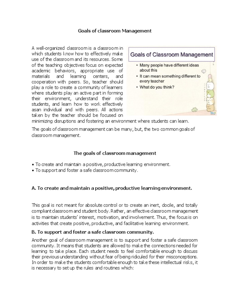 Classroom Management Goals Explained | PDF | Classroom Management ...