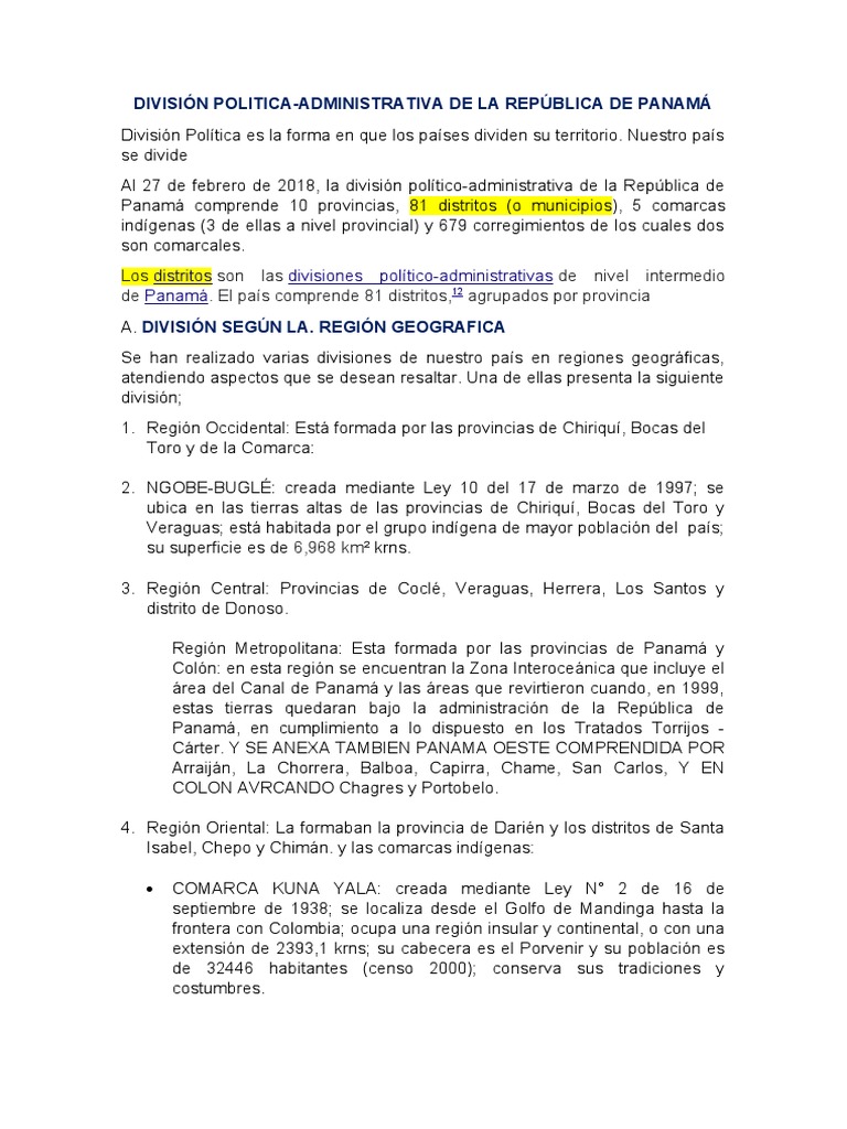 Politica-Administrativa de La República de Panamá | PDF | Panamá ...