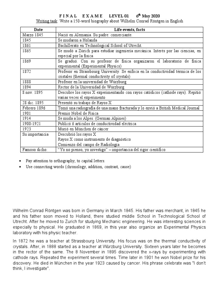 Final Exam Writing Level 01 May 2020 | PDF | Radiography | Nature