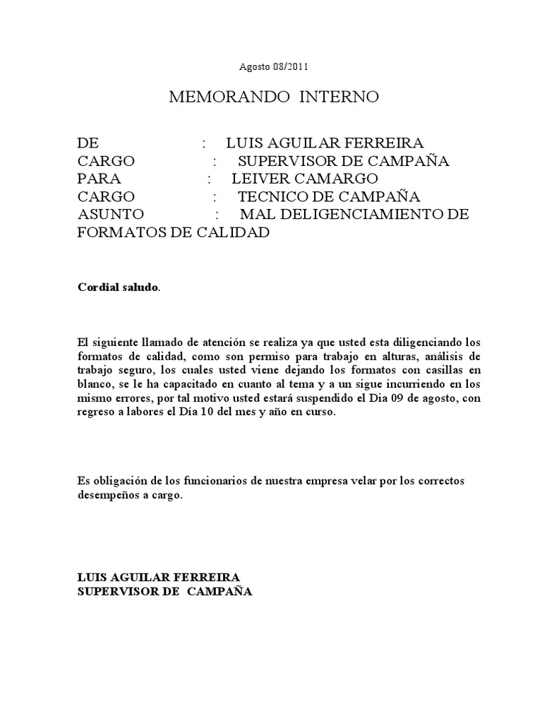 Memorando Interno | PDF