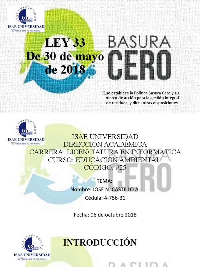 LEY 33 de 30 de Mayo de 2018 | PDF | Residuos | Reciclaje