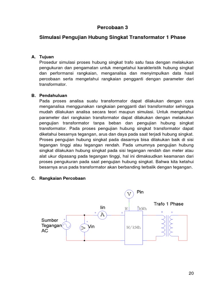 03 Pengujian Hubung Singkat Trafo Satu Fasa PDF | PDF
