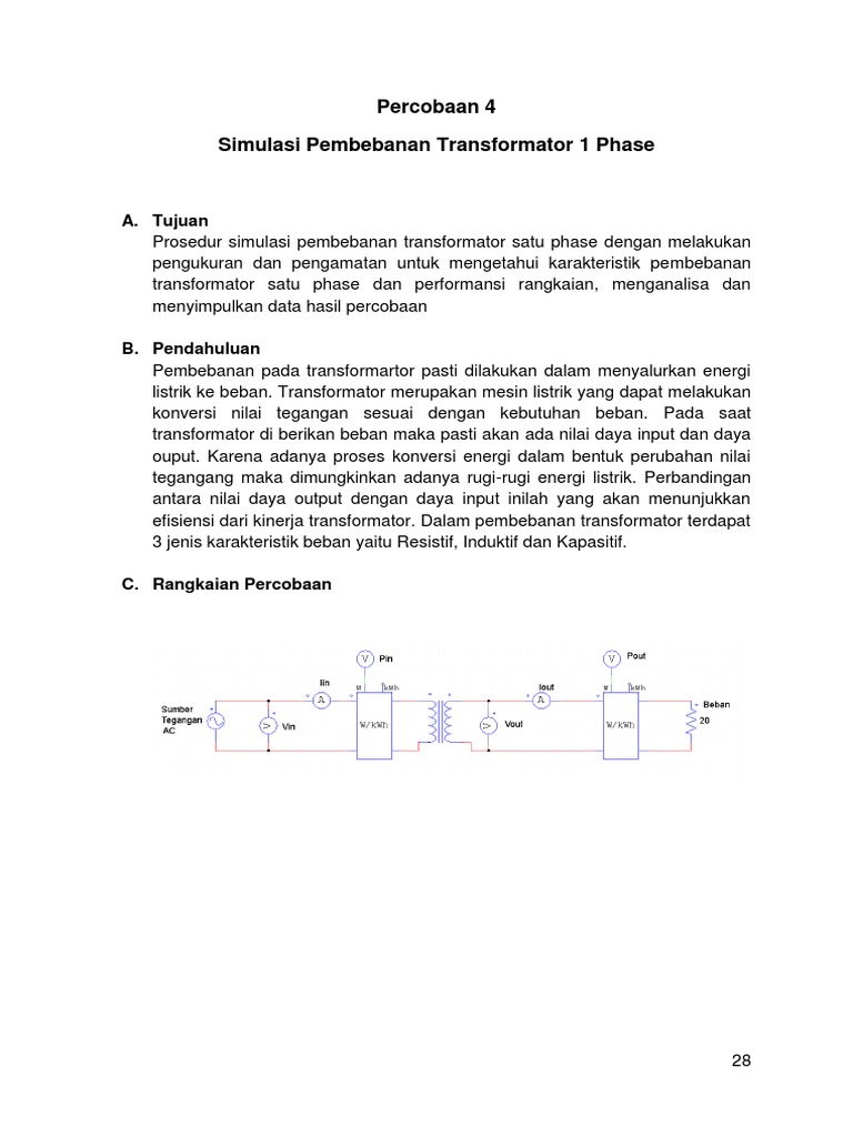 04 Pengujian Pembebanan Transformator Satu Fasa PDF | PDF