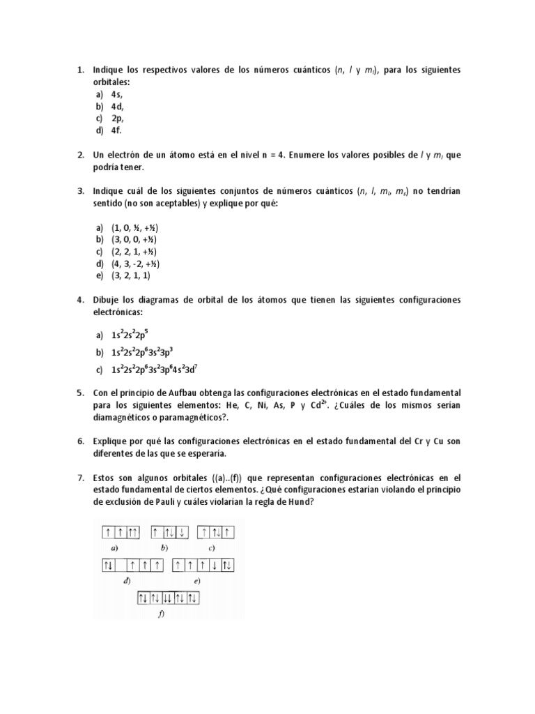 Ejercicios Sem 2 | PDF | Configuración electronica | Química cuántica