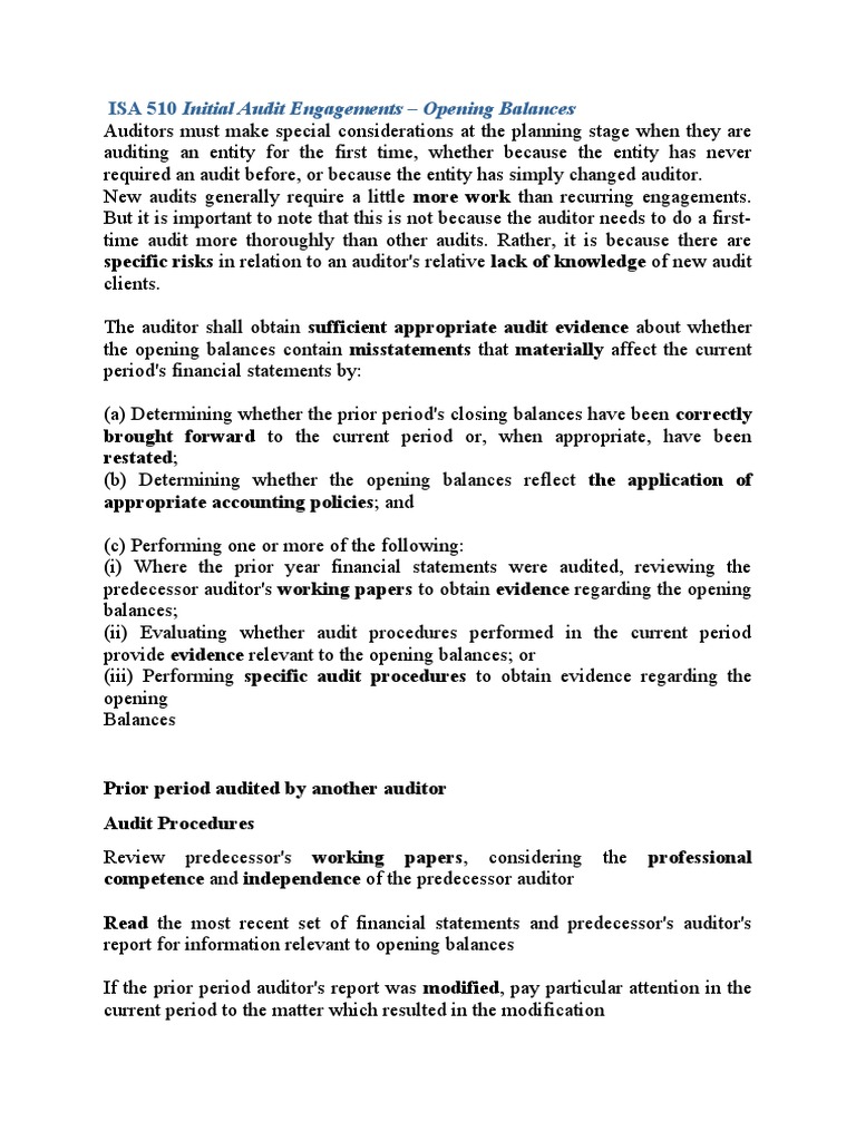 ISA 510 Initial Audit Engagements ISA 402 | PDF | Auditor's Report | Audit