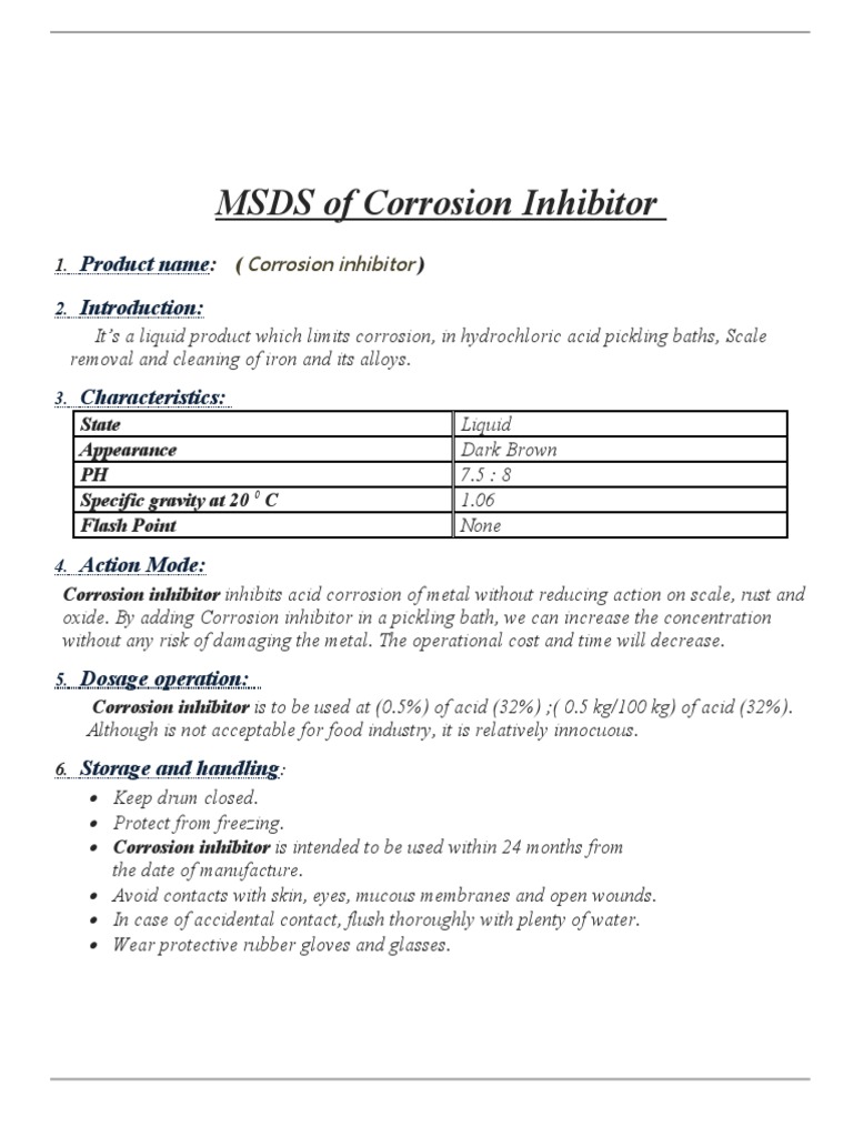 MSDS of Corrosion Inhibitor | PDF