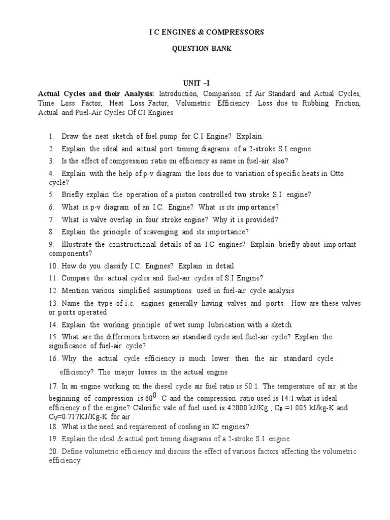 Question Bank IC ENGINES PDF | PDF | Internal Combustion Engine ...