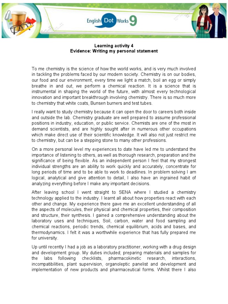 Learning Activity 4 Evidence: Writing My Personal Statement | PDF ...